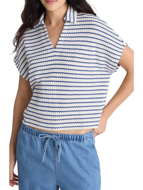 Madewell Textured Knit Johnny Collar Shirt - Tuck Stitch Stripe