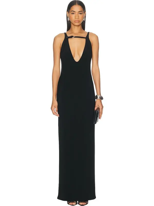 GRACE LING Belted Maxi Pillar Dress - Black