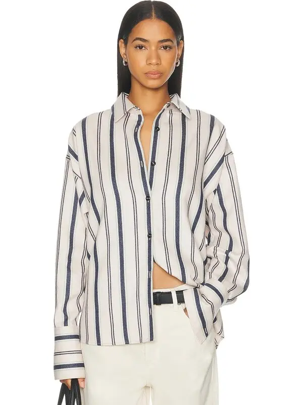 THE ELDER STATESMAN Cashlite Berti Overshirt - Twilight Stripe
