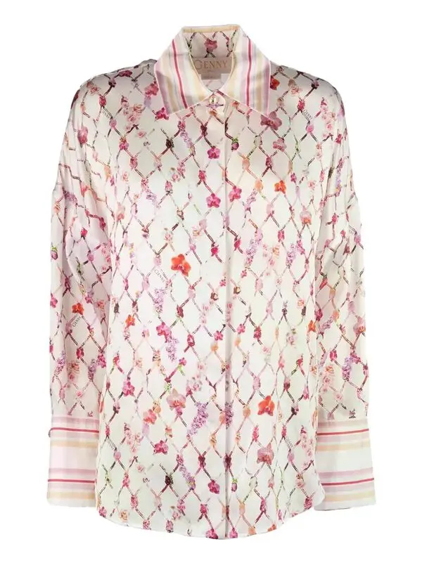 GENNY Floral Print Silk Shirt - White