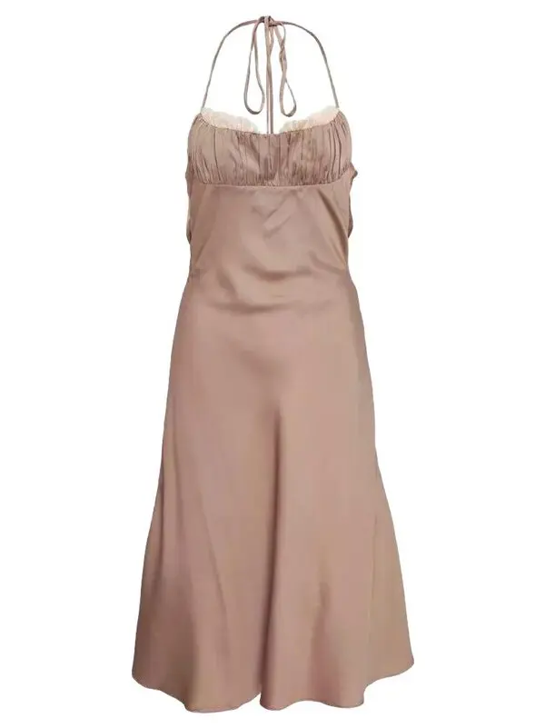 KENZIE KLAMBIE Halterneck Lace-trim Midi Dress - Pink
