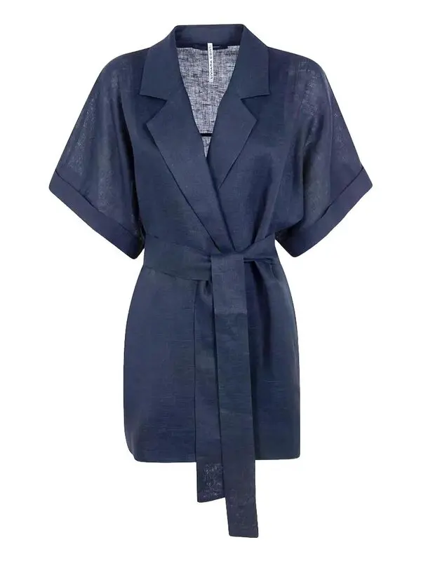 Liviana Conti Belted Short-sleeve Jacket - Blue