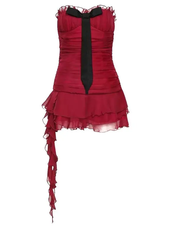 KENZIE KLAMBIE Ruched Ruffled Mini Dress - Red