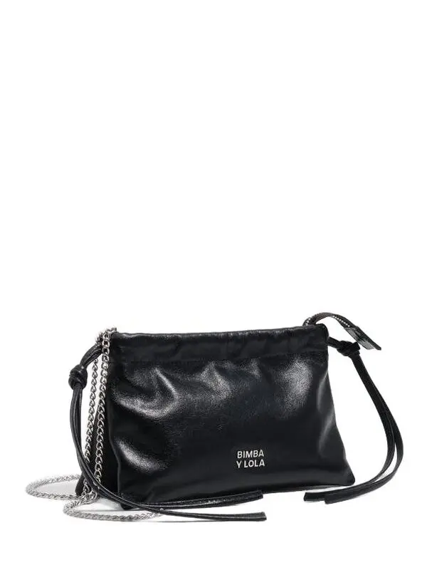 Bimba Y Lola Leather Mini Drawstring Bag - Black
