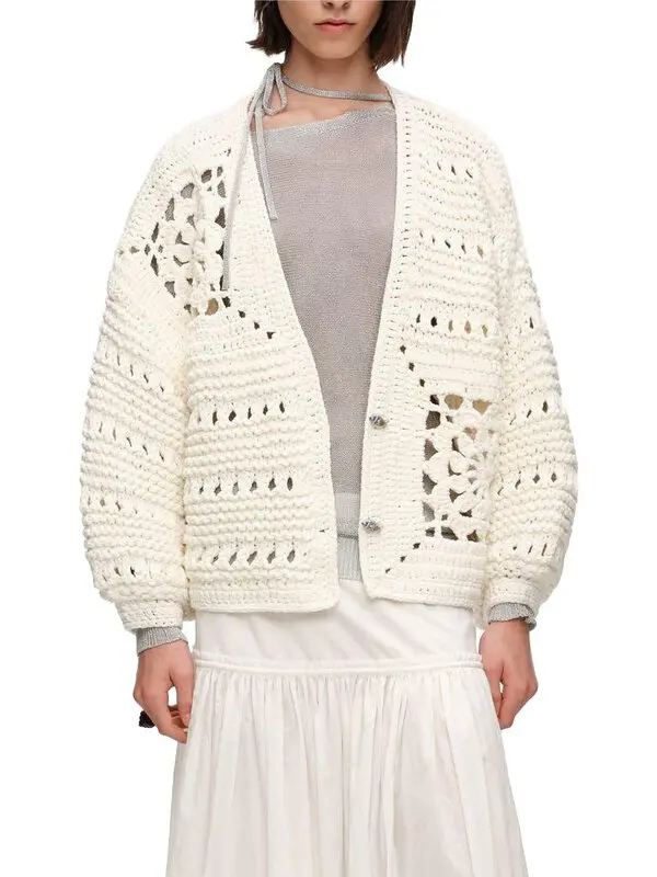 Bimba Y Lola Crochet Balloon-fit Cardigan - White