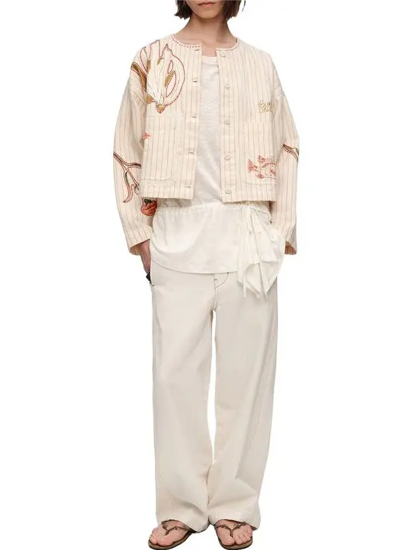 Bimba Y Lola Patchwork Cotton Cropped Jacket - Ivory