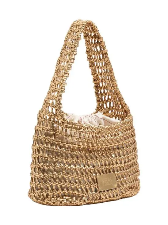 Bimba Y Lola Woven Leather Shoulder Bag - Gold