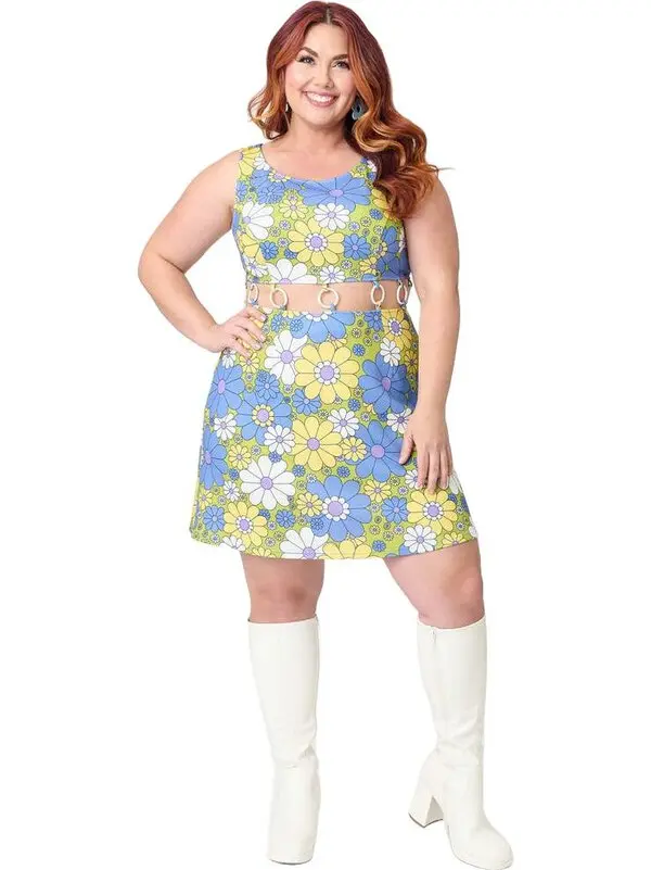 SMAK PARLOUR Gettin Groovy Mini Dress - Green Floral Print