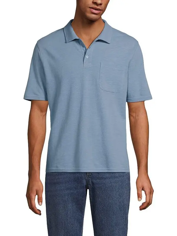 LANDS' END Short Sleeve Cotton Linen Polo - Oasis Blue