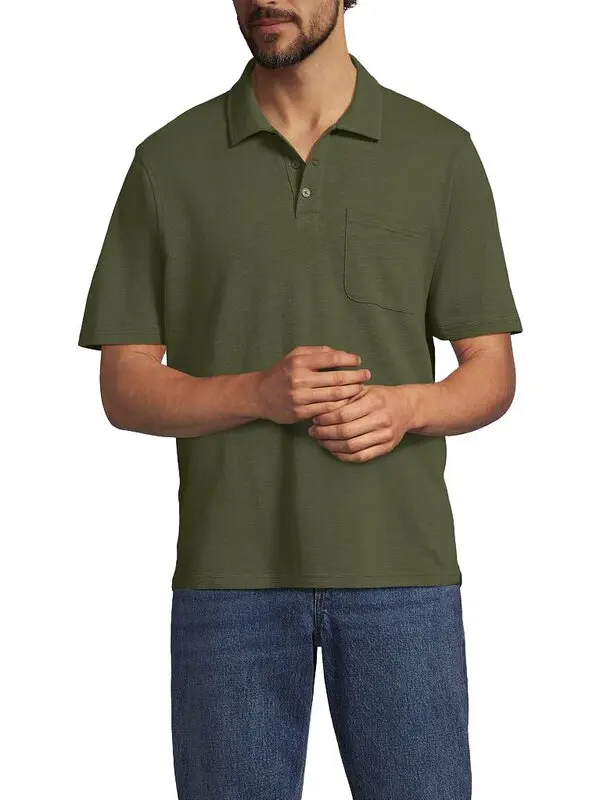 LANDS' END Short Sleeve Cotton Linen Polo - River Stone Green