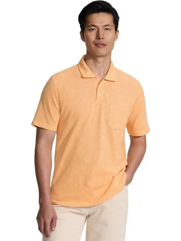LANDS' END Short Sleeve Cotton Linen Polo - Sweet Mango Heather