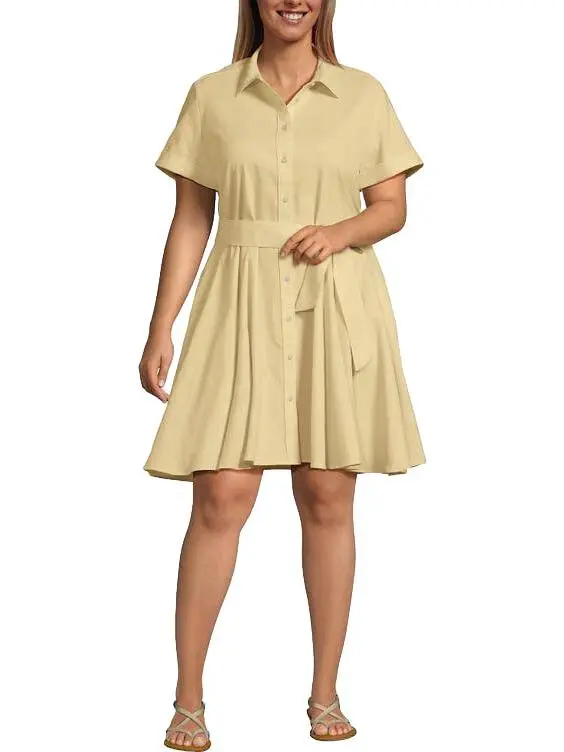 LANDS' END Linen-blend Button-front Knee Length Dress With Godet Panels - Pale Sunbeam Yellow
