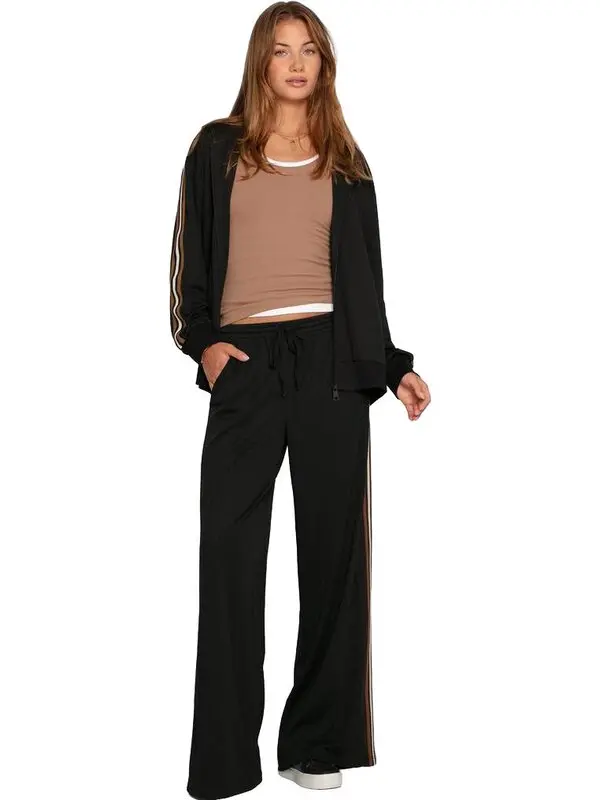 BELLE & BLOOM Striped Wide Leg Pants - Black