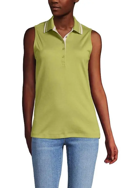 LANDS' END Sleeveless Supima Cotton Polo Shirt - Bright Pistachio/ivory
