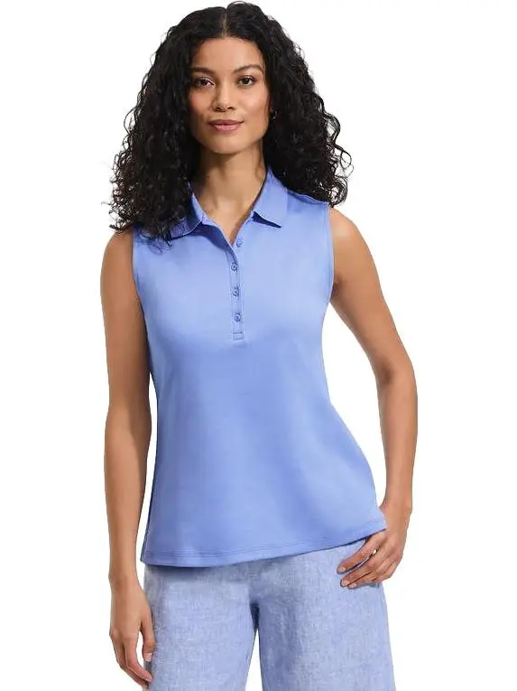 LANDS' END Sleeveless Supima Cotton Polo Shirt - Clear Blue Sky