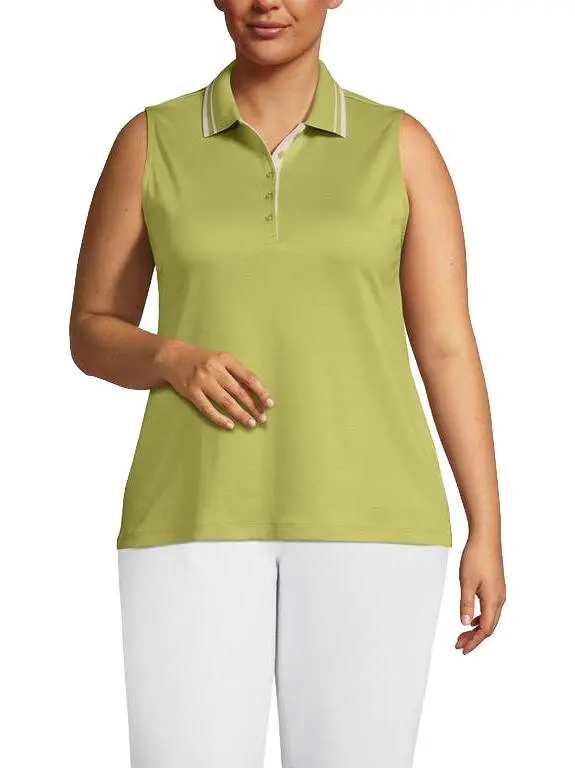LANDS' END Supima Cotton Sleeveless Polo - Bright Pistachio/ivory