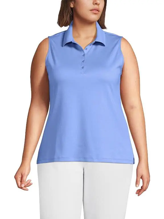 LANDS' END Supima Cotton Sleeveless Polo - Clear Blue Sky