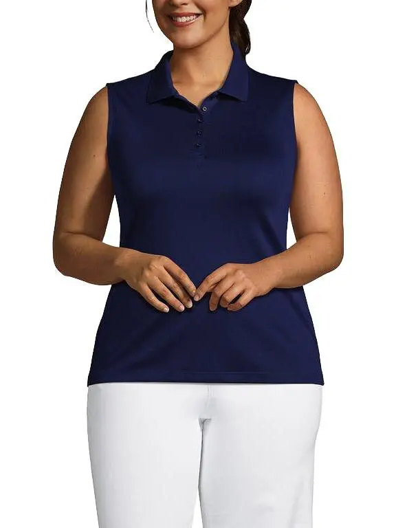 LANDS' END Supima Cotton Sleeveless Polo - Deep Sea Navy