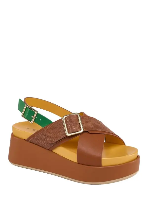 J/SLIDES NYC Bin Leather Platform Sandals - Tan-combo