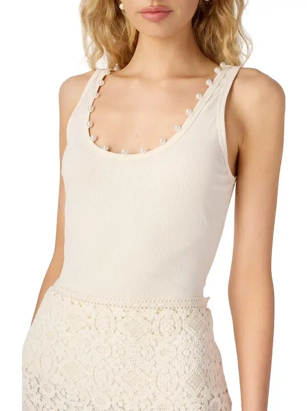 Cami Nyc Perrie Faux Pearl Rib Tank - Ceramic