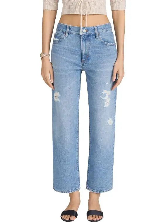 FRAME The Hang Ripped Ankle Straight Leg Jeans - Sundrop