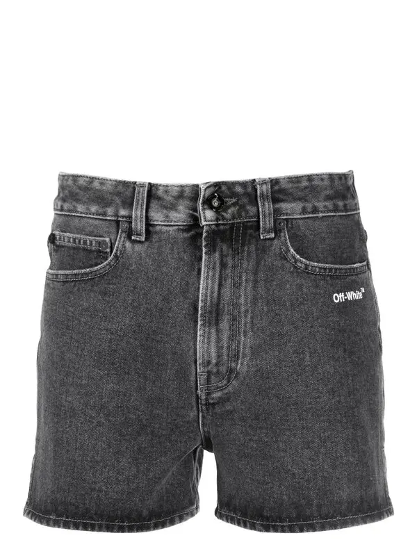 Off-White Diag-stripe Denim Shorts - Grey