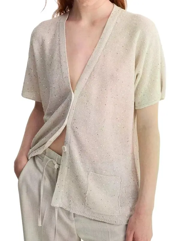 BIANCALANCIA Sequin-embellished Short-sleeve Cardigan - Neutrals