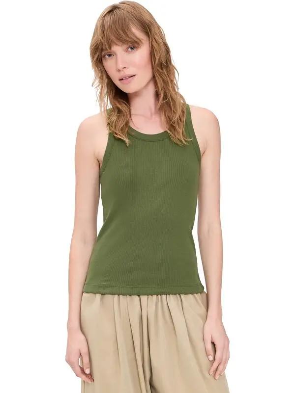 Vince Ribbed Scoop Neck Tank - Herb