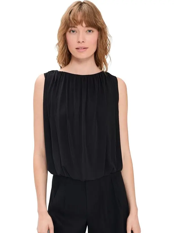 Vince Sleeveless Gathered Boatneck Top - Black