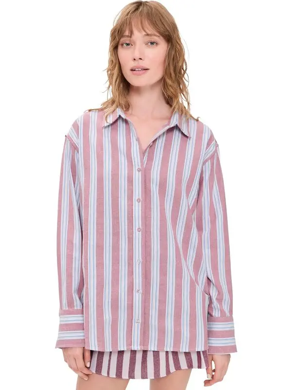CONIGLIO PALM BEACH Classic Striped Button-down Shirt - Claret Combo Stripe
