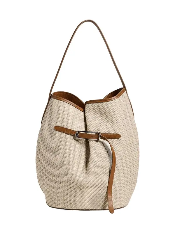 LIFFNER Belted Raffia Bucket Bag - Beige Silver Hardware