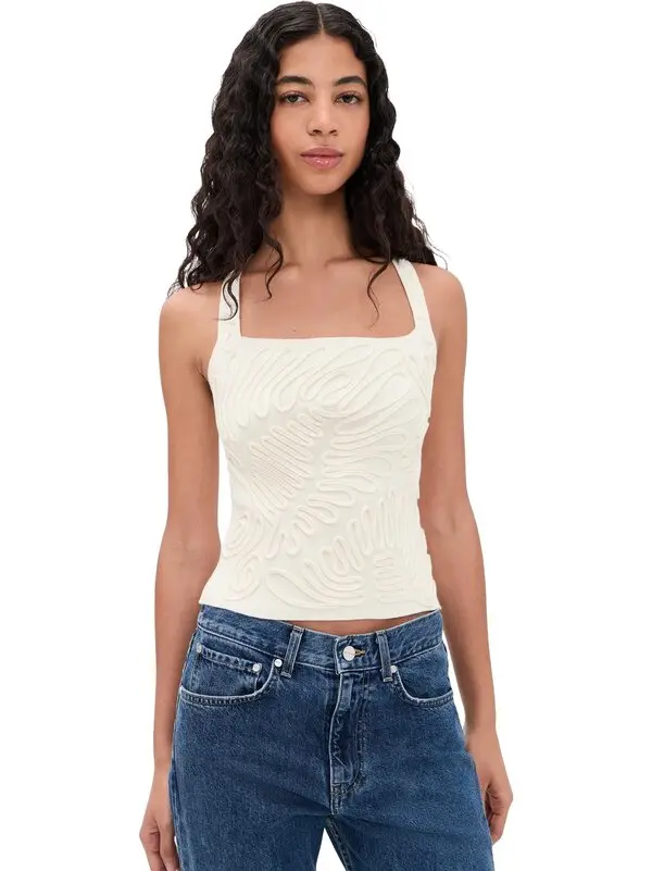 Cult Gaia Stella Blouse Sleeveless Square Neck Appliqué Knit Top - Off White