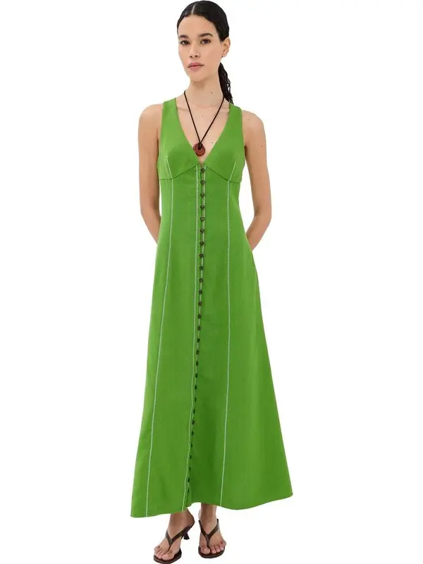 Rosie Assoulin Row Your Buttons Dress - Grass Green