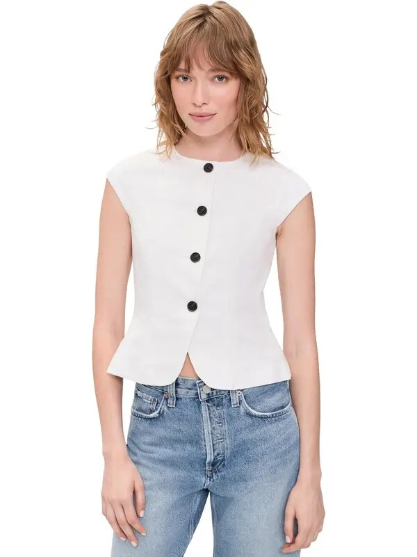 ALIGNE Connie Linen Mix Button-up Top - White