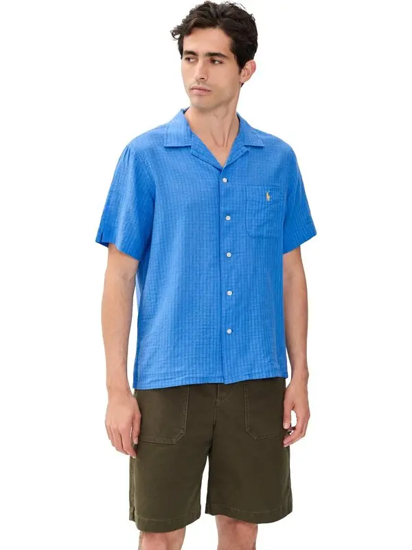 Polo Ralph Lauren Short Sleeve Seersucker Linen Andy Camp - Scottsdale Blue