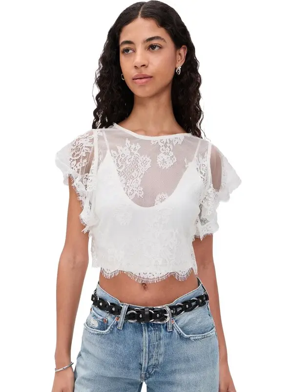 Free People Lunar Ash Lace Top - Clean Ivory