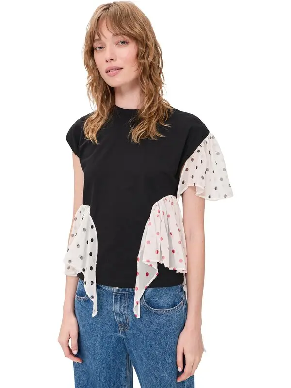 MSGM Polka Dot Embellished Tee - Black