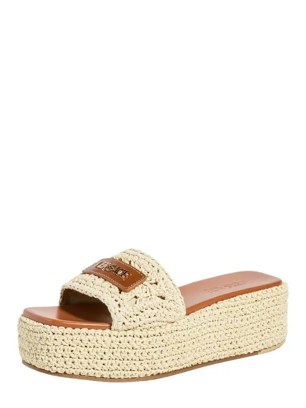 Versace Leather Raffia Espadrilles - 2kj8v-natural/ambrer/versace G