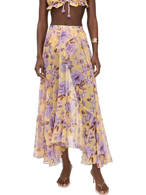PatBO Peony Print Lycra Maxi Skirt - Yellow