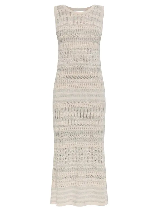 AKEP Sleeveless Openwork Knit Midi Dress - Cream