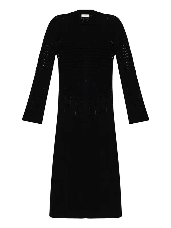 AKEP Long-sleeve Openwork Knit Cardigan - Black