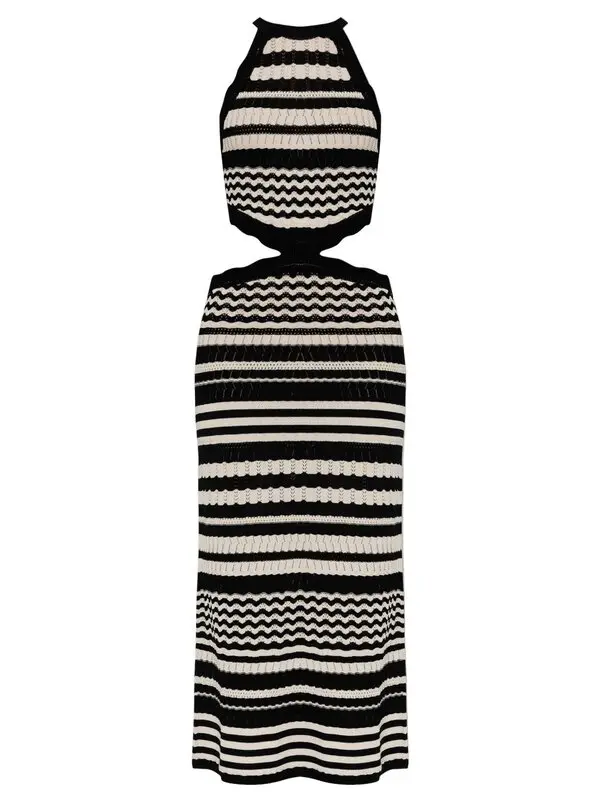 AKEP Striped Knit Midi Dress With Cut-outs - Black