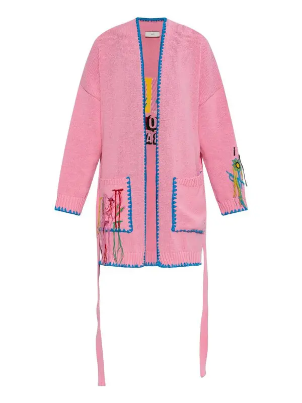AKEP Belted Cotton Cardigan - Pink