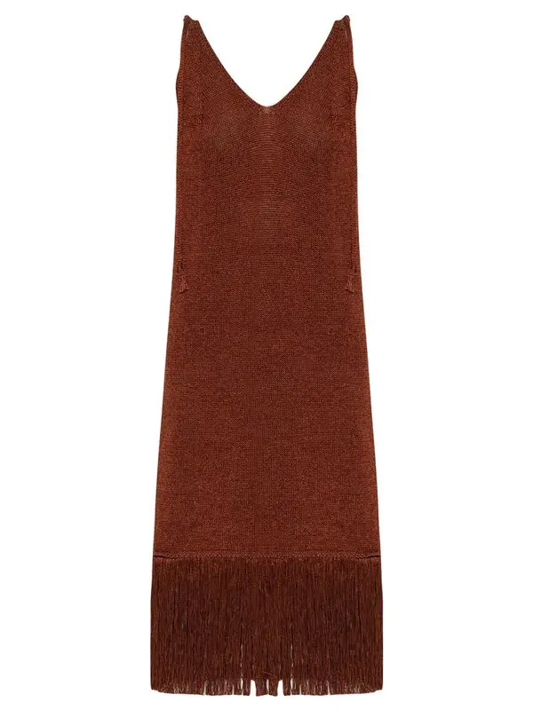 AKEP Fringe-trimmed Midi Dress - Brown