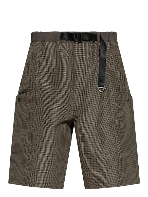 Comme Des Garçons Check Patterned Shorts With Belt - Brown