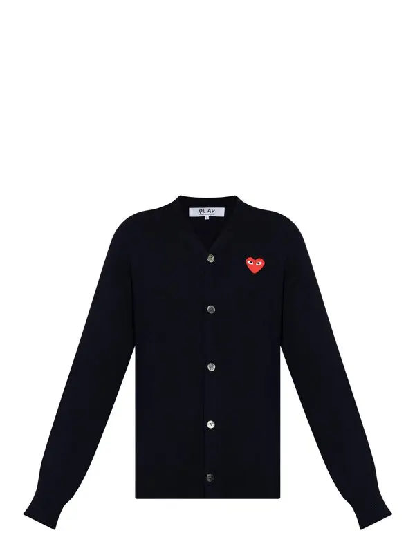 Play Comme Des Garcon Wool Cardigan With Patch - Grey