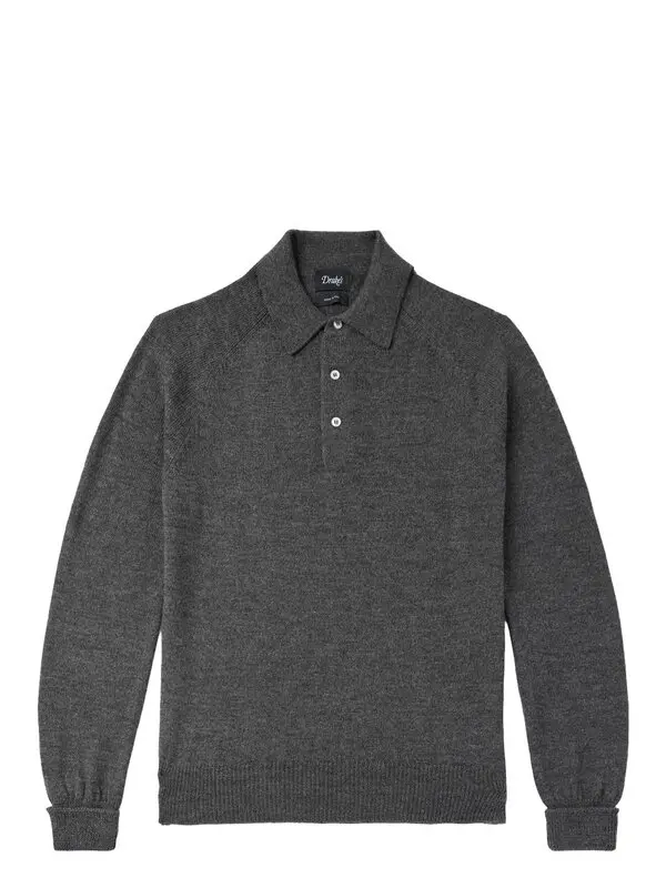 DRAKE'S Wool Polo Shirt - Gray