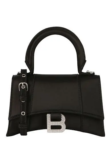Balenciaga Hourglass Top Handle Bag In Satin And Strass - Black