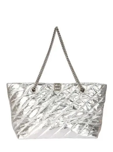 Balenciaga Metallized Quilted Crush Carry All Tote Bag - Silver