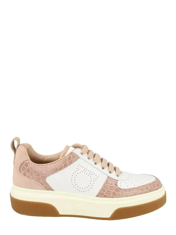FERRAGAMO Cassina Low Leather Sneakers - Beige Khaki